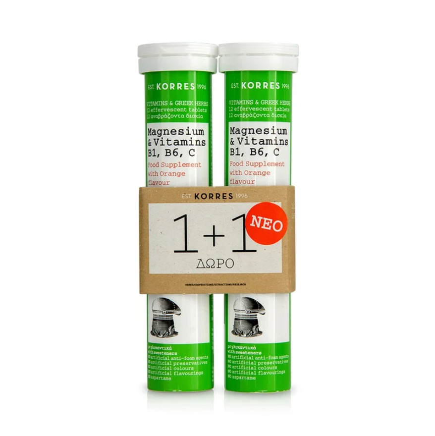 Korres Magnesium & Vitamins B1 B6 C 2 x 12 (1+1) ΔΩΡΟ αναβράζοντα ...